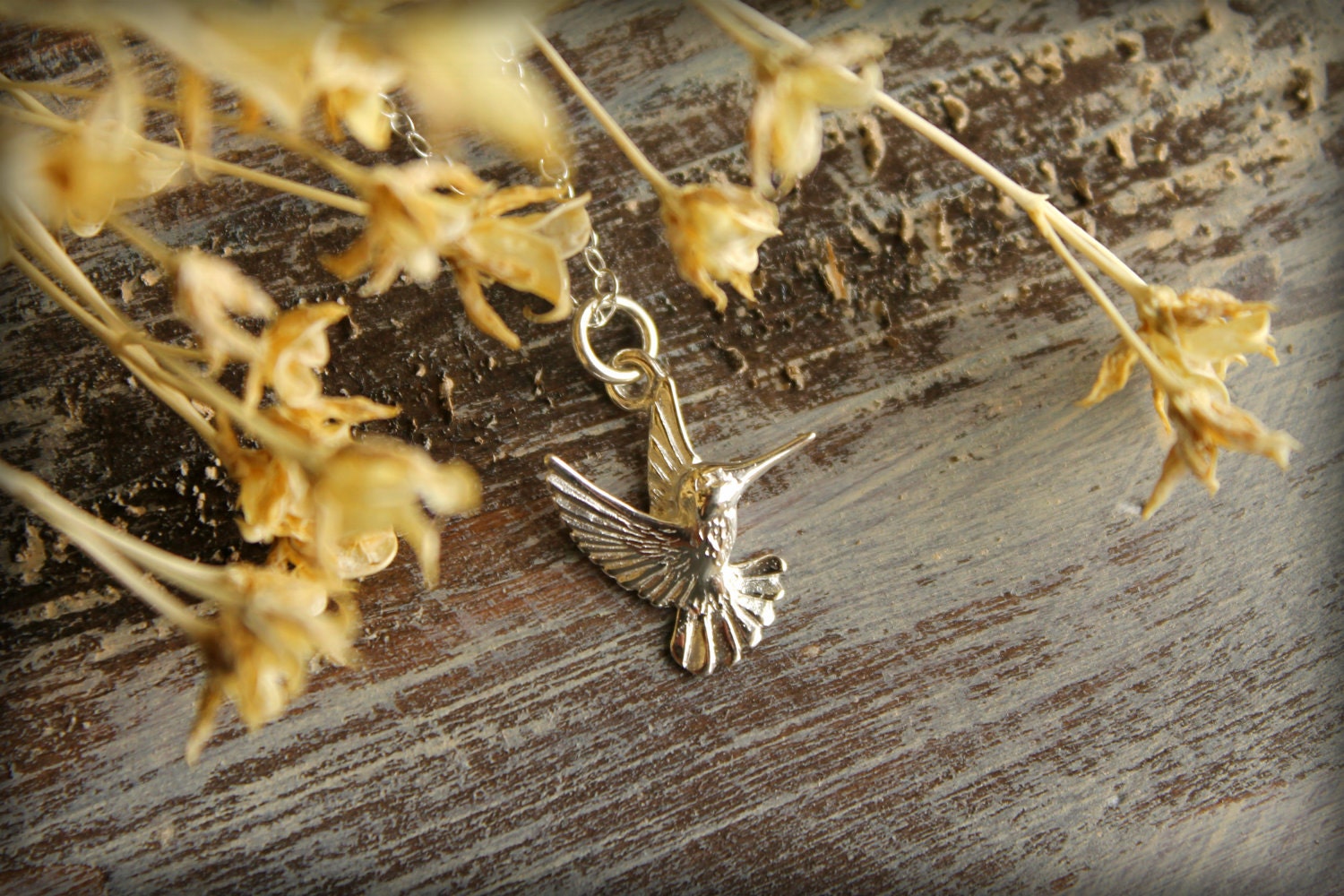 Sterling Silver Hummingbird Necklace, Bird in Flight - Etsy