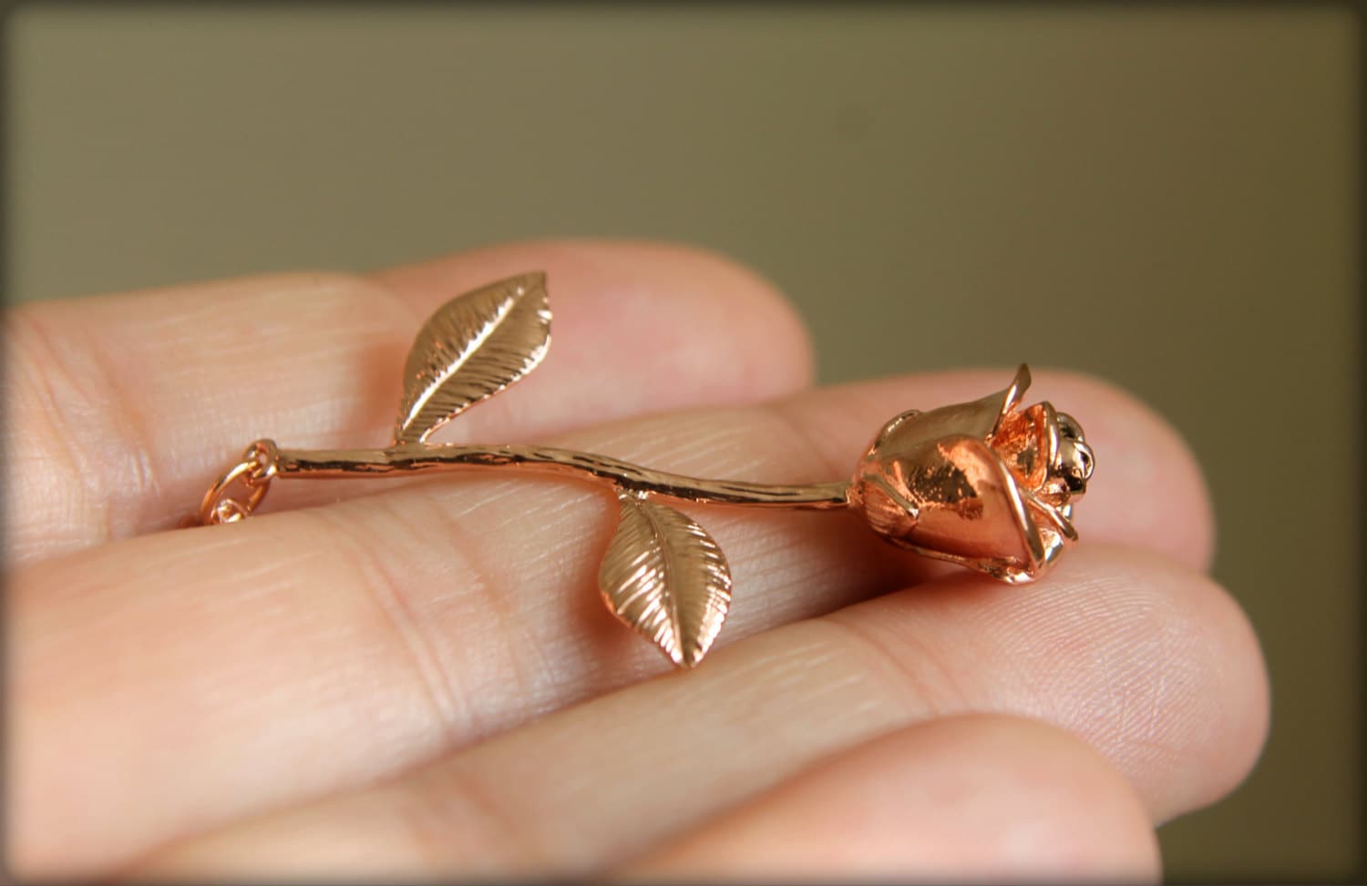 Long Stemmed Rose Necklace in Rose Gold - Etsy