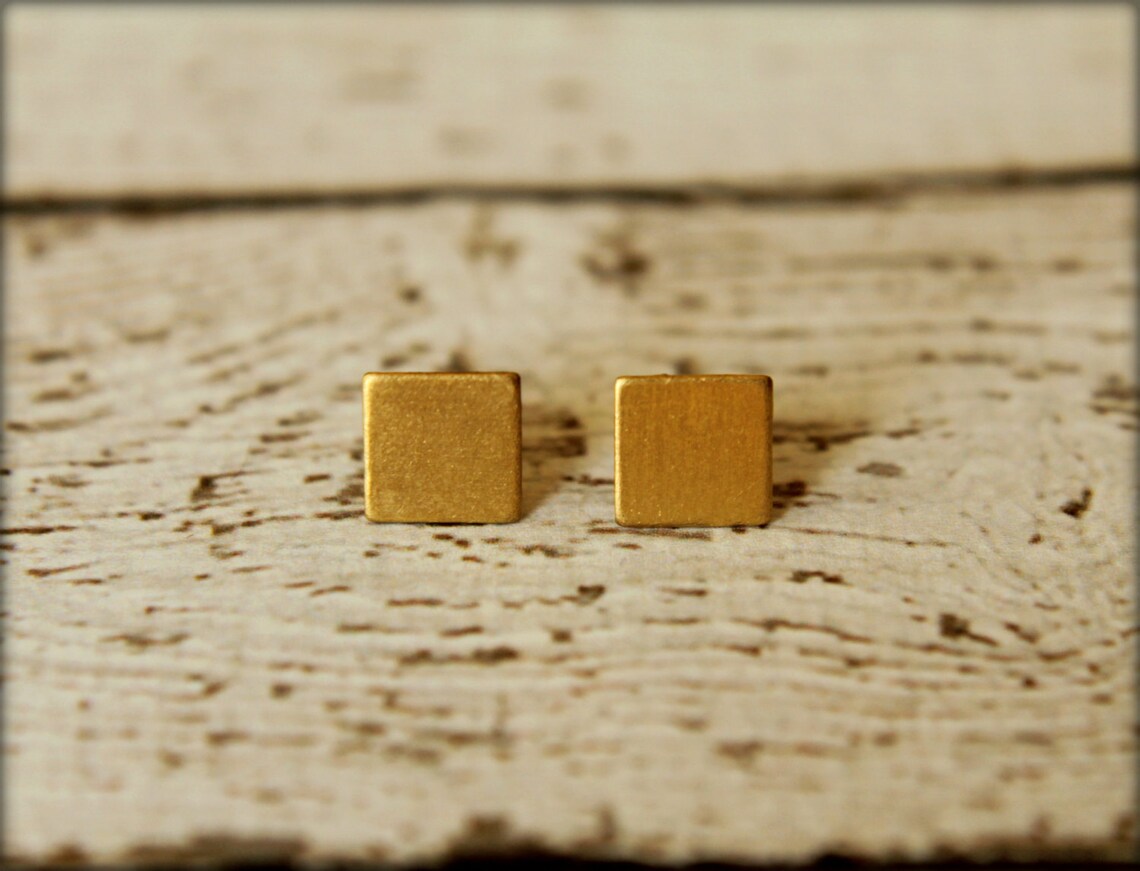 Raw Brass Earring Studs Trio: Geometric Combo, Three Pair Brass Earring ...