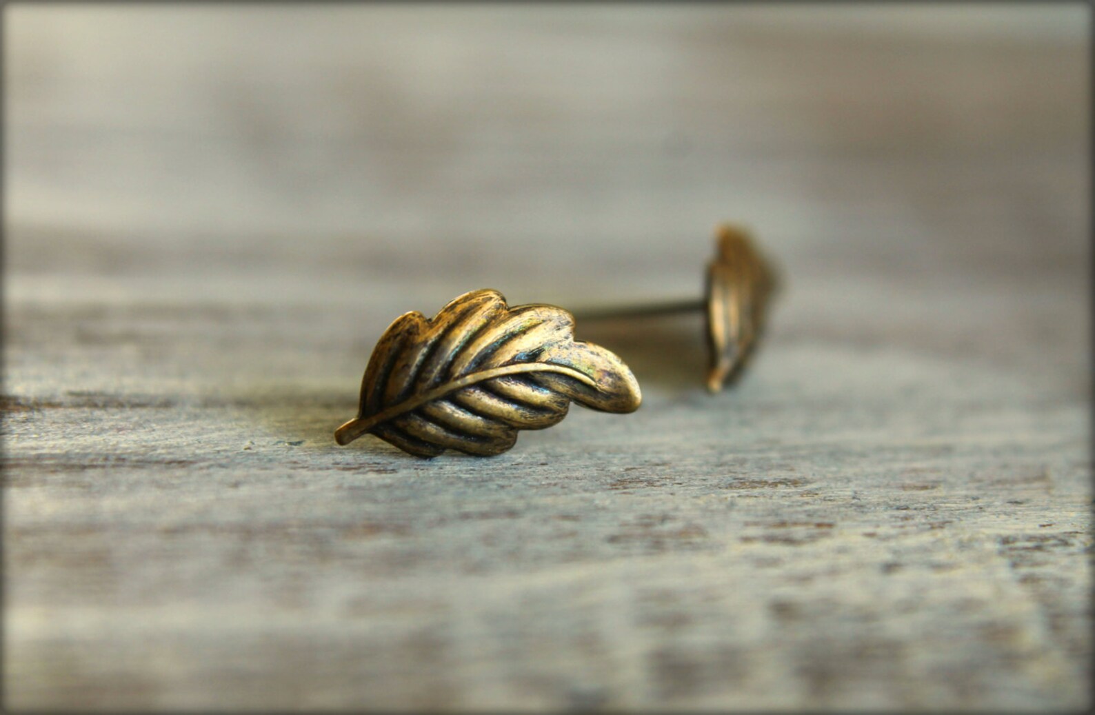 Little Leaf Earring Posts in Antiqued Brass or Rose Gold - Etsy