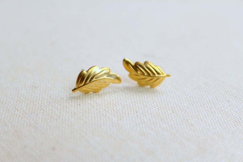 Little Leaf Earring Posts in Antiqued Brass or Rose Gold - Etsy