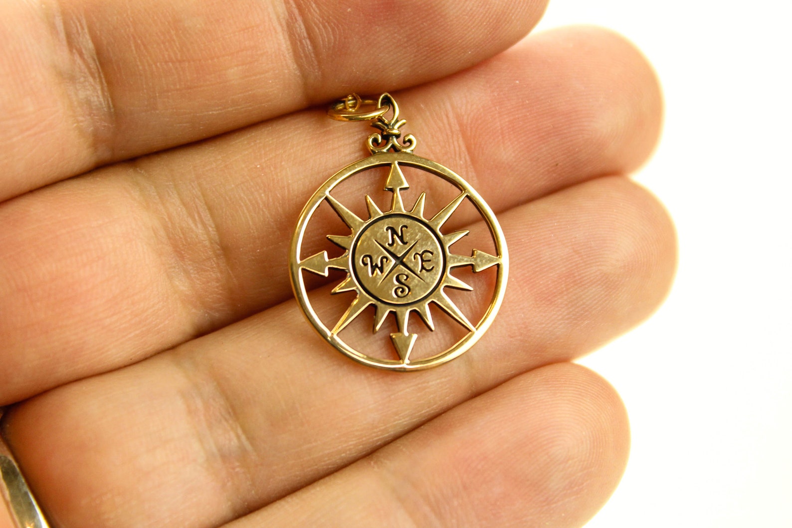 Compass Rose Necklace in Sterling Silver or Bronze and Gold - Etsy
