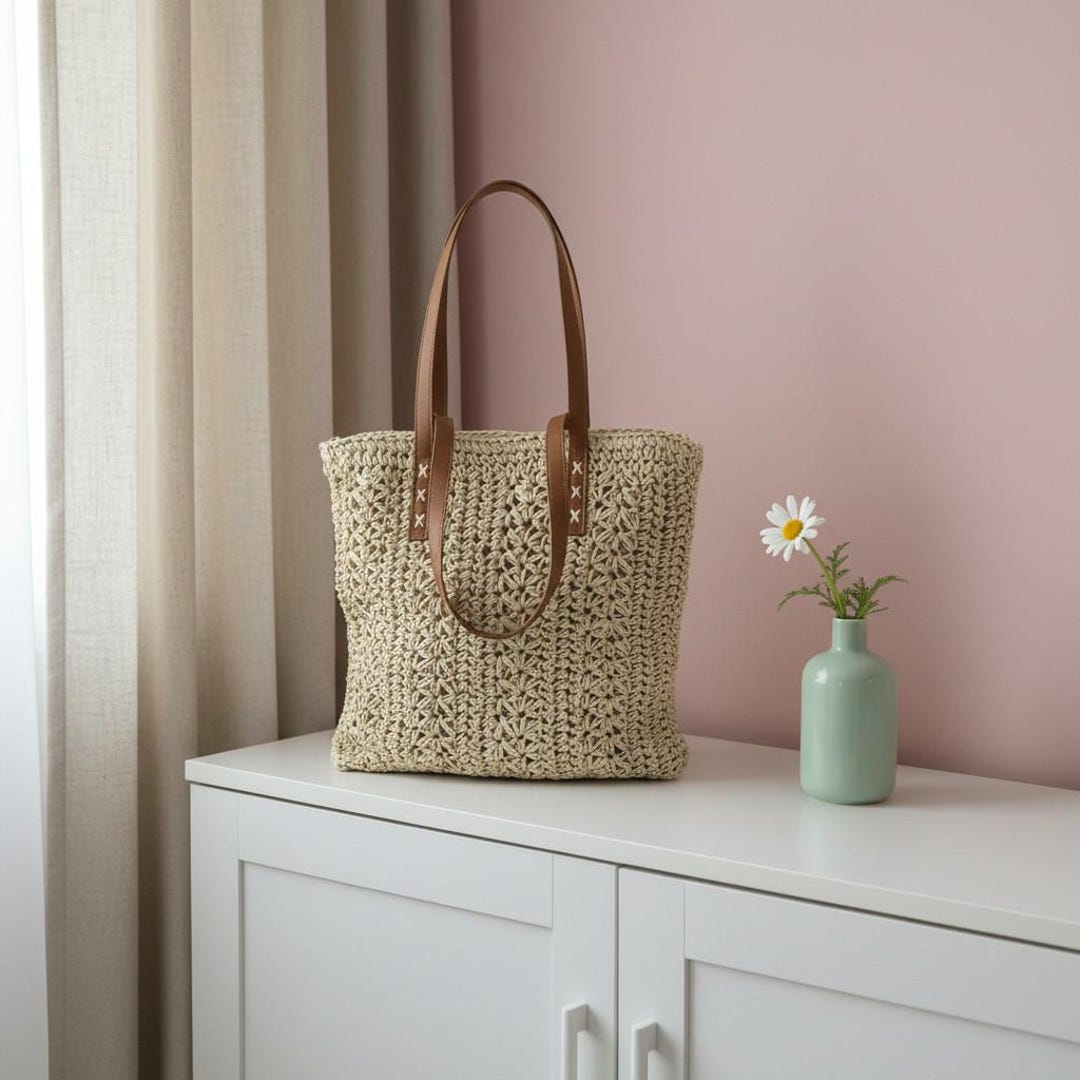 Woven Straw Beach Tote, Raffia Shoulder Bag, Bohemian Style - Etsy