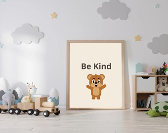 Be Kind Bear Nursery Print, Animal Kids Room Decor (digital Download A4 ...
