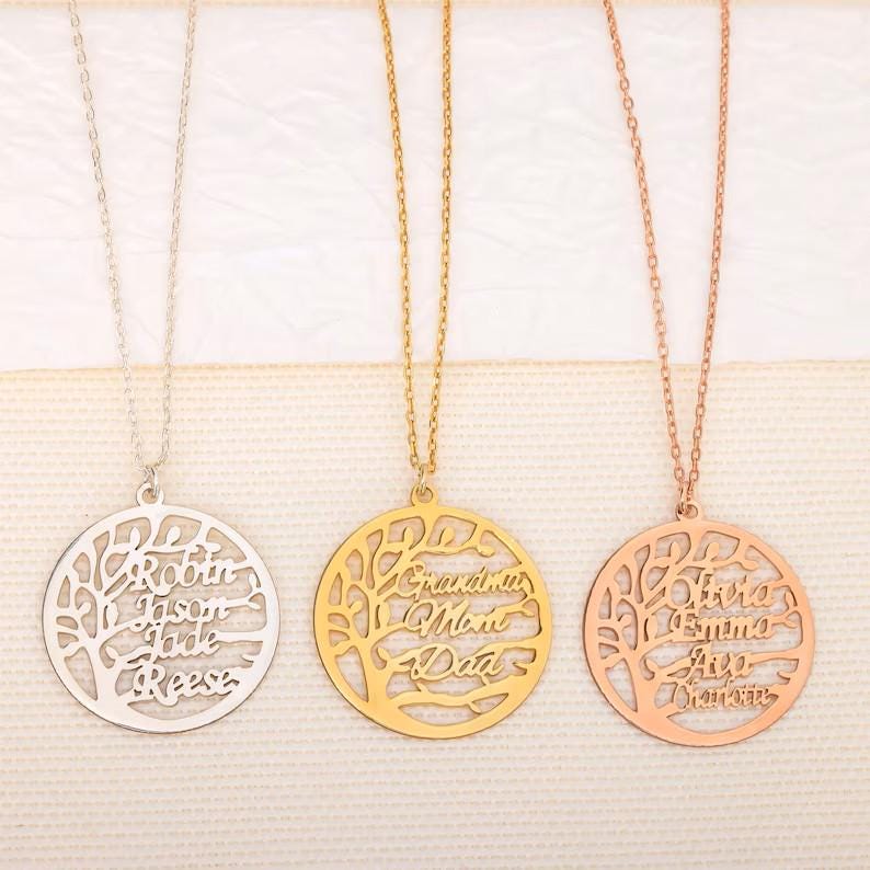 Personalized Family Tree Necklace, Custom Name Jewelry, Tree of Life ...