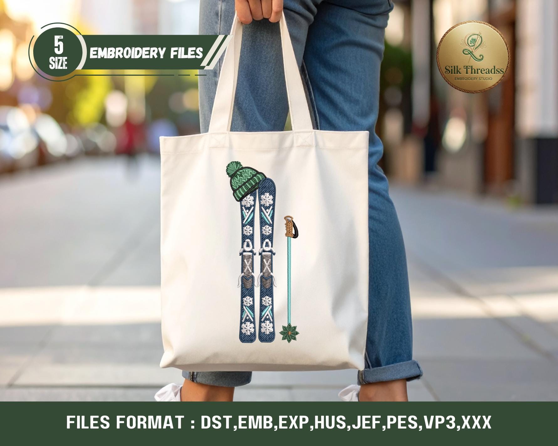 Snow Sport Skis and Poles Embroidery Design, Winter Ski Machine ...