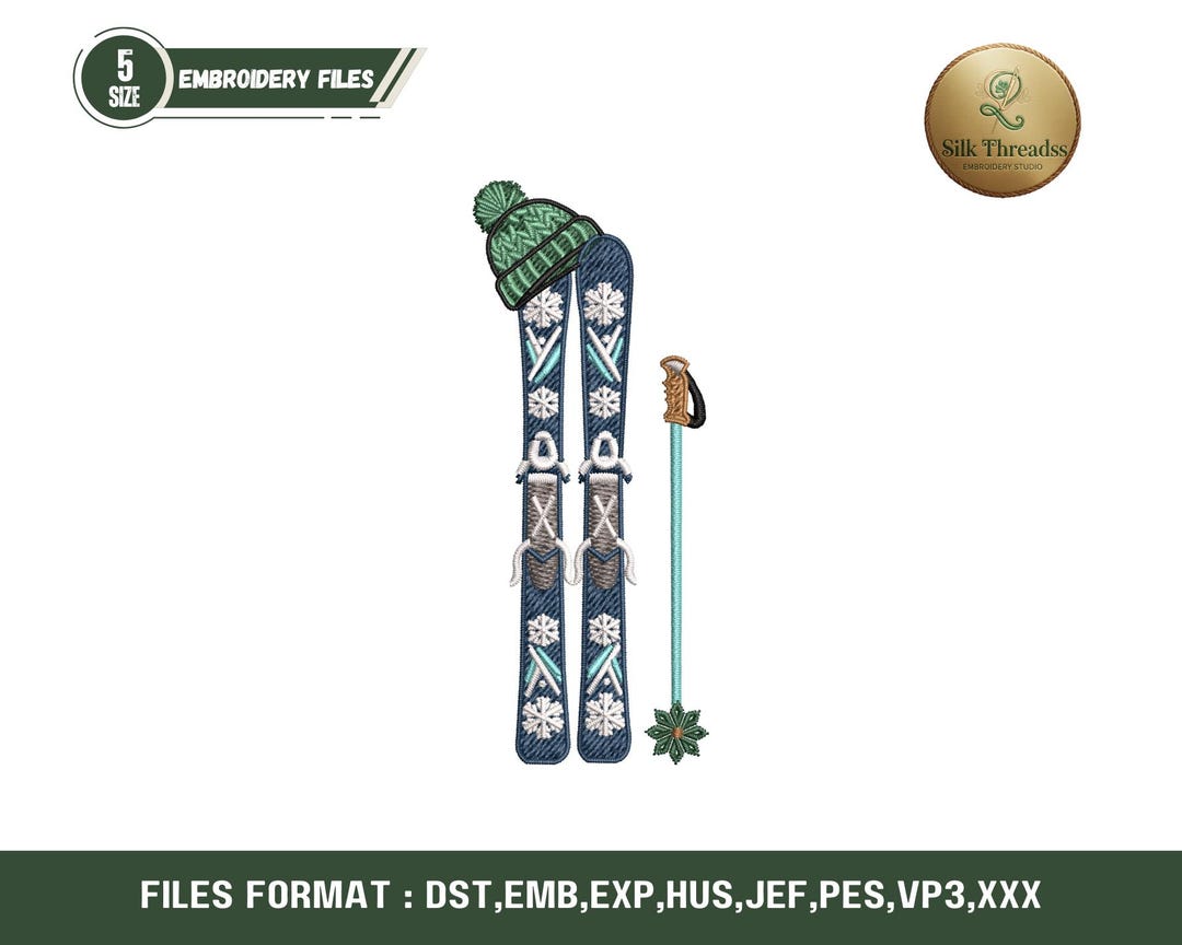 Snow Sport Skis and Poles Embroidery Design, Winter Ski Machine ...