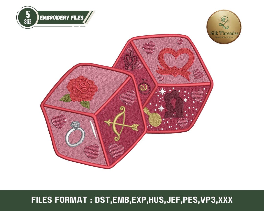 Love Dice Valentine Embroidery Design for Couples, Valentine’s Day ...