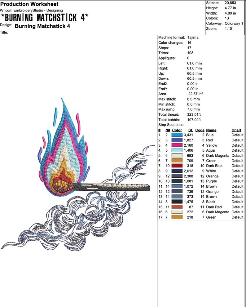 Realistic Burning Matchstick Embroidery Pattern | Modern Machine ...