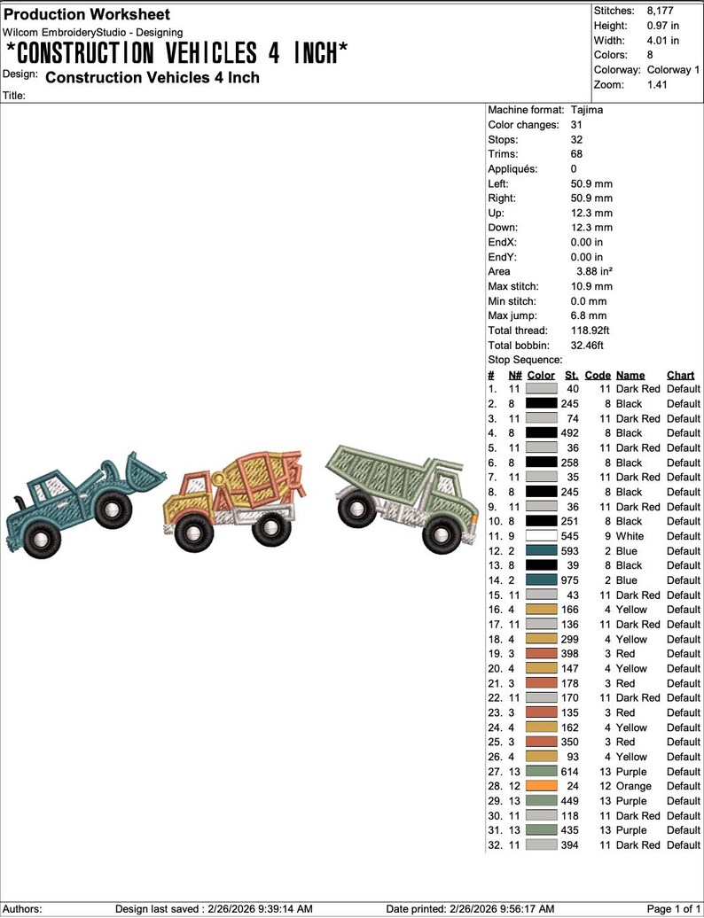 Construction Vehicles Embroidery Design Set – Tractor, Excavator, Truck ...