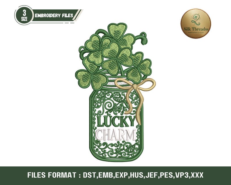 Shamrock Jar Machine Embroidery Design, St Patrick’s Day Lace Clover in ...