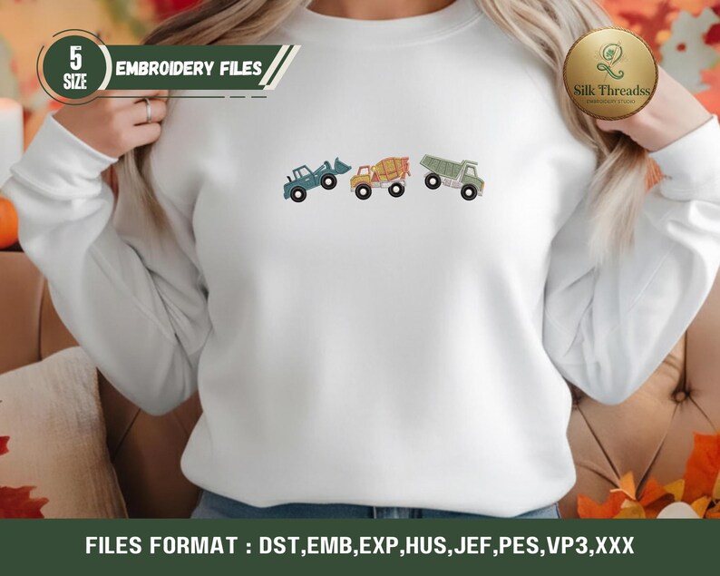 Construction Vehicles Embroidery Design Set – Tractor, Excavator, Truck ...