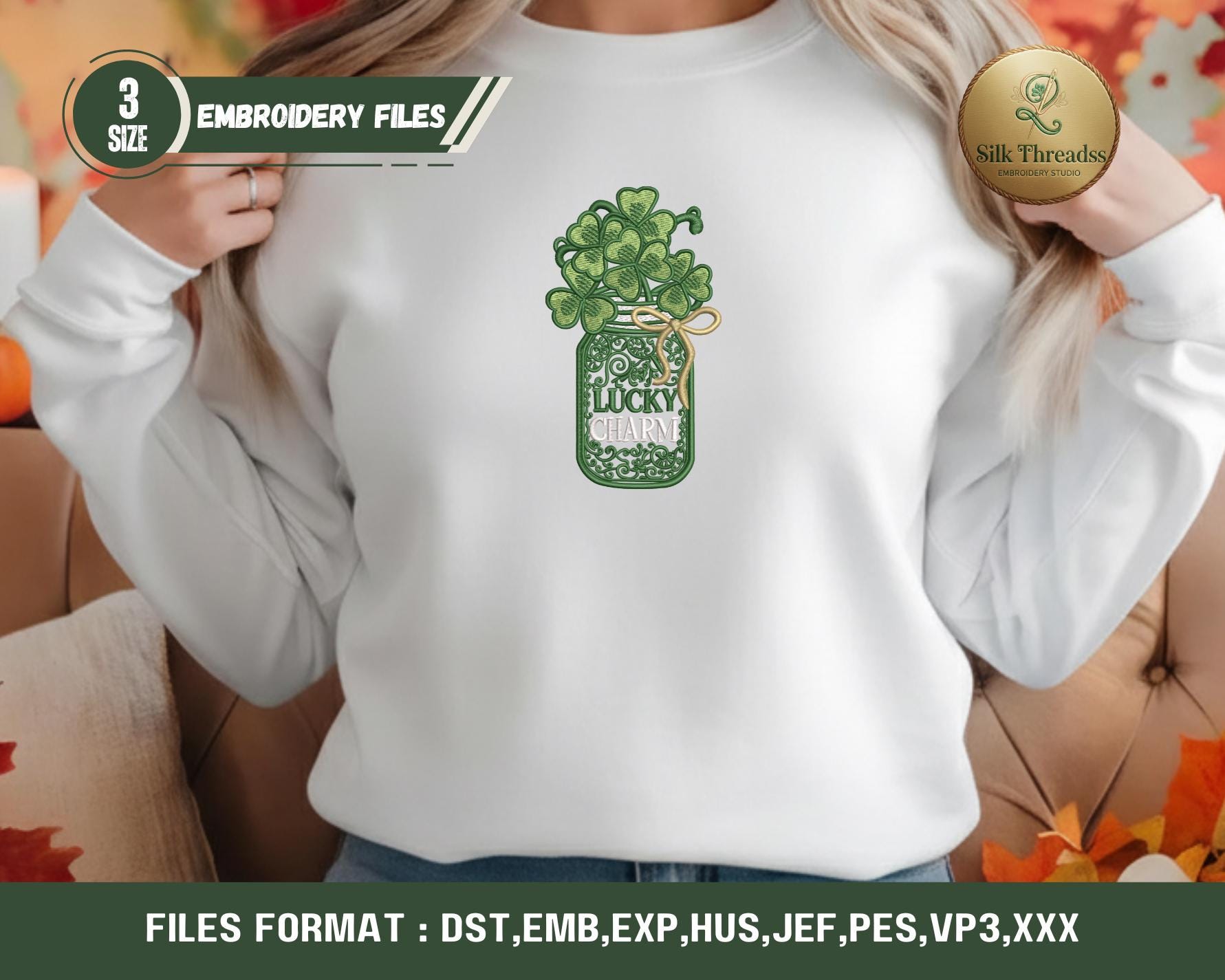 Shamrock Jar Machine Embroidery Design, St Patrick’s Day Lace Clover in ...