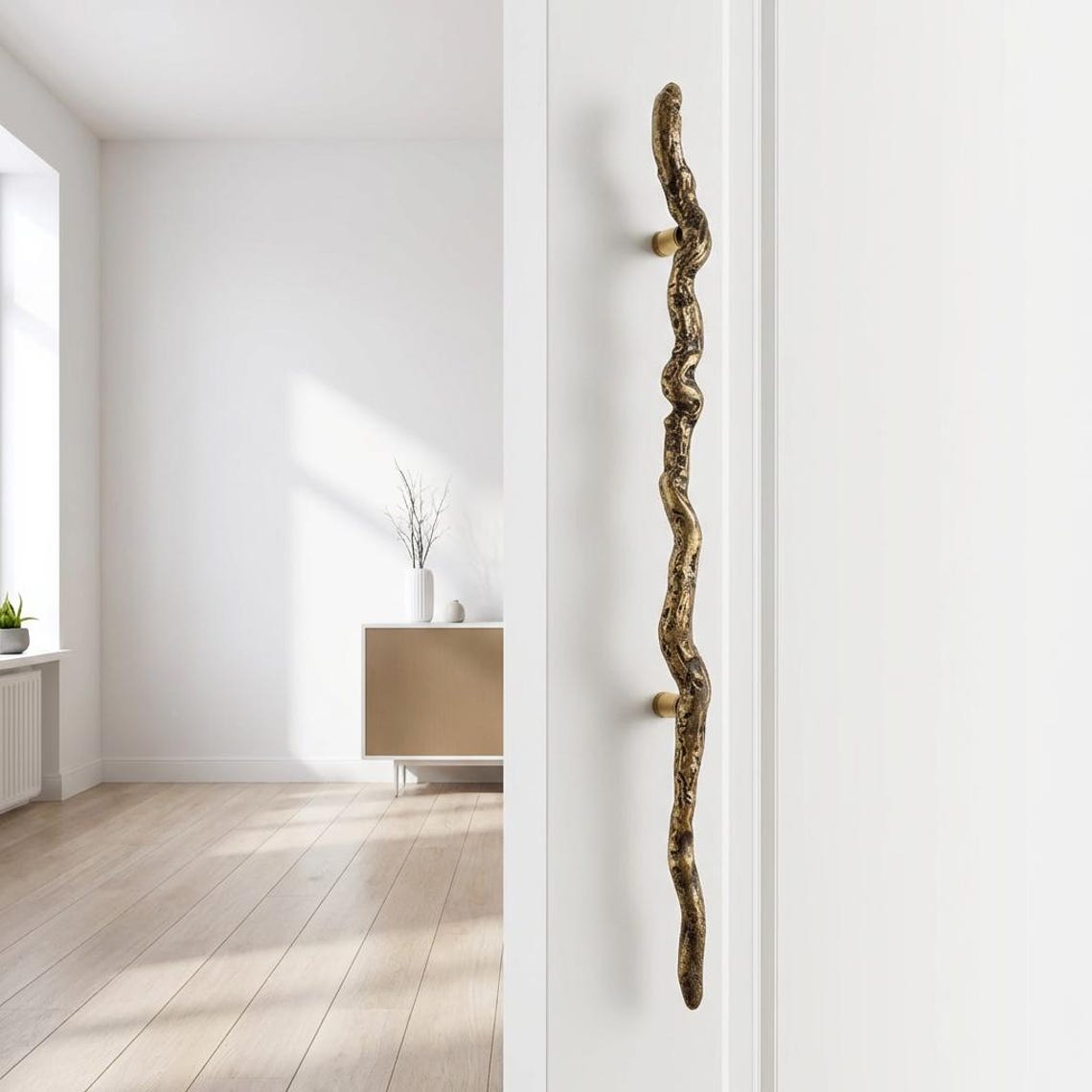 Organic Sculpted Brass Door Handle – Hand-textured Wavy Pull for Luxury ...