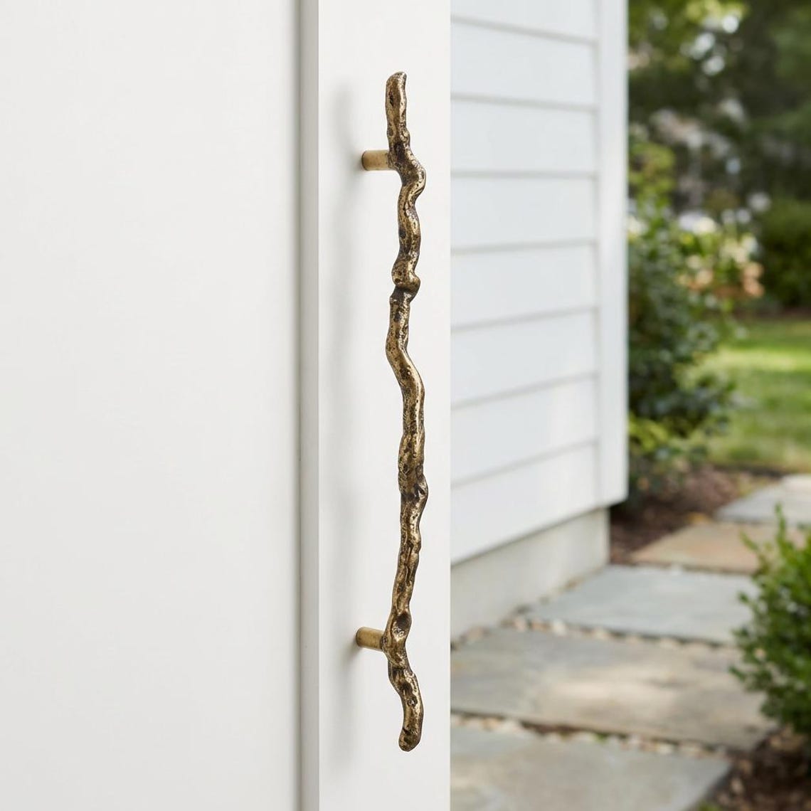 Organic Sculpted Brass Door Handle – Hand-textured Wavy Pull for Luxury ...