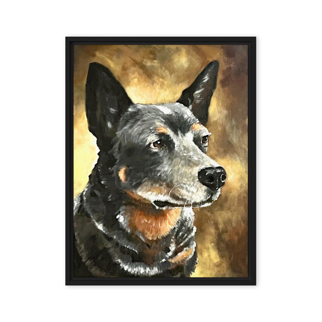 Blue Heeler Portrait | Australian Cattle Dog Framed Canvas Art - Etsy