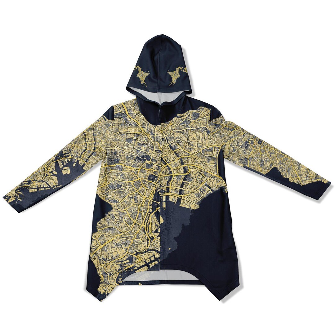 Heavyweight Elongated Cloak Hoodie All Over Print Streetwear Layer ...