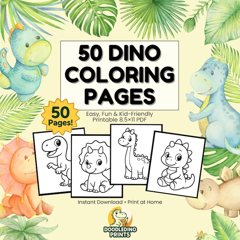 50 Dinosaur Coloring Pages • Kids Printable Activity Book • Toddler ...