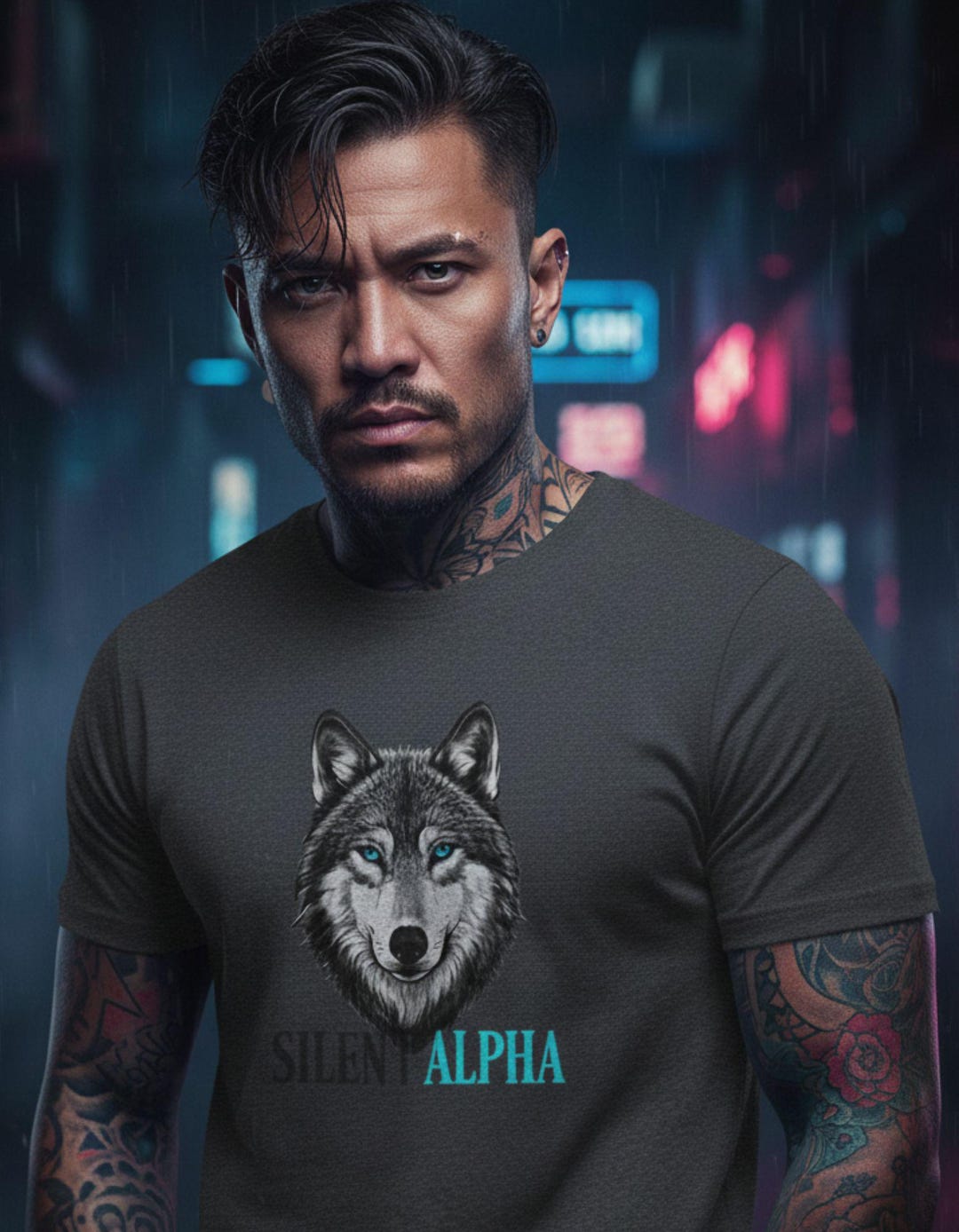 Alpha Wolf Streetwear PNG - Edgy Silent Shirt Design - Neon Blue Eyes ...