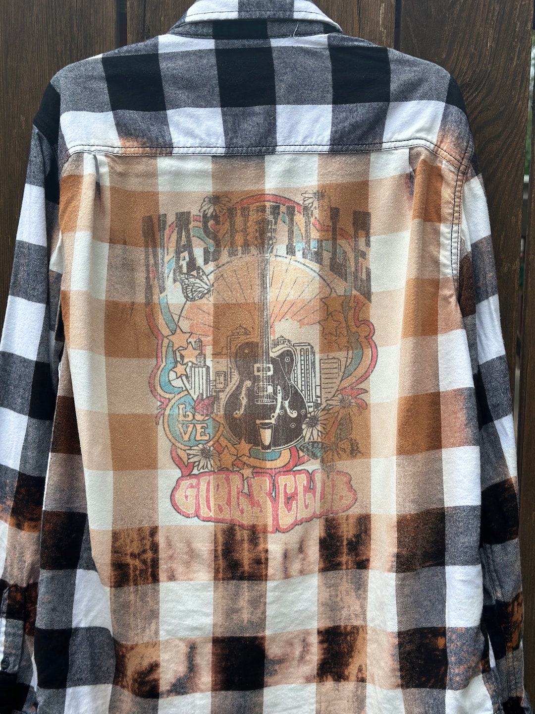 Bleached Distressed Flannels Hand Dipped Bleach Shirt Top Boho Grunge ...