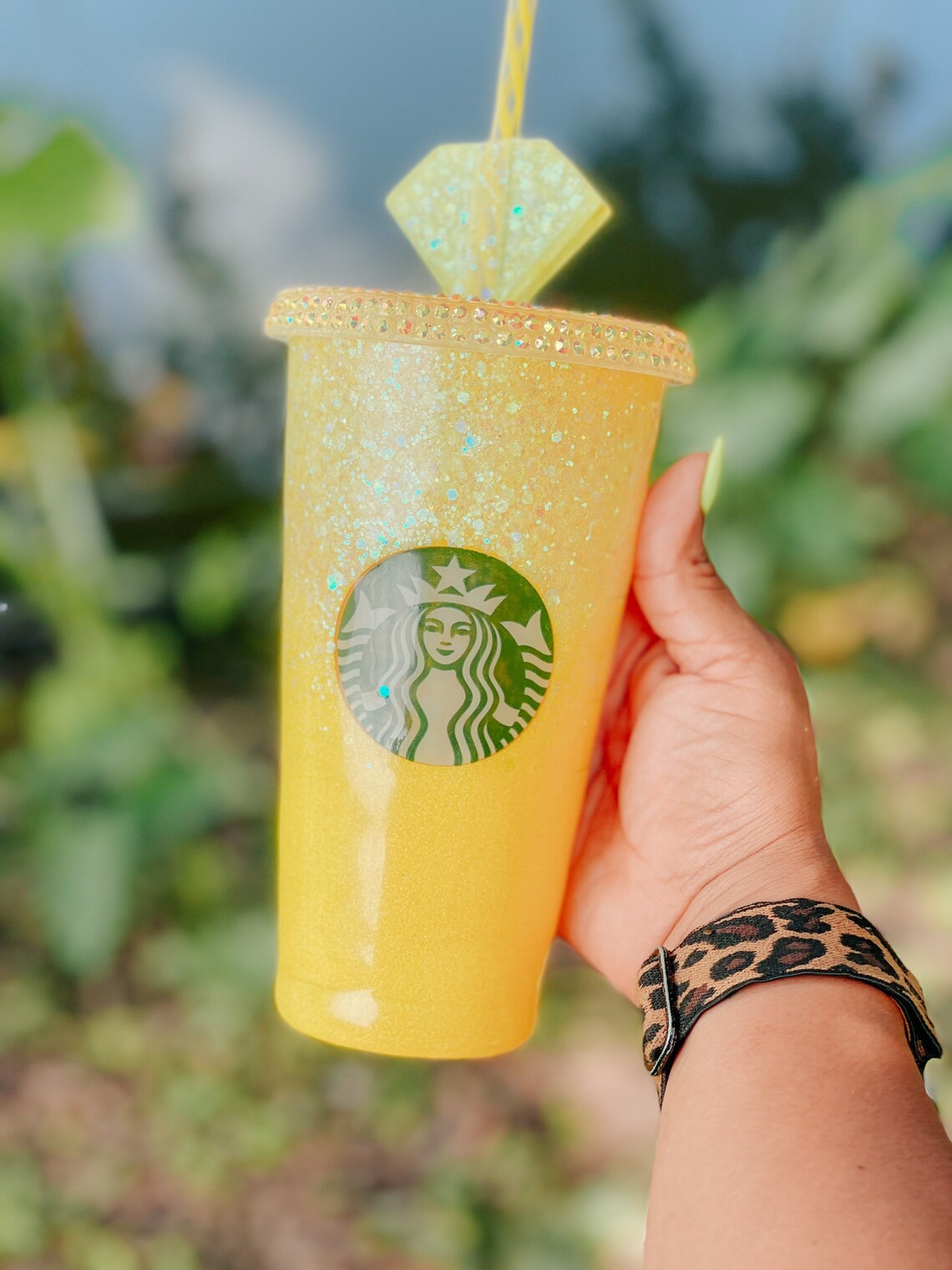 Glittered Yellow Starbucks Cold Cup Coffee Cup Custom | Etsy
