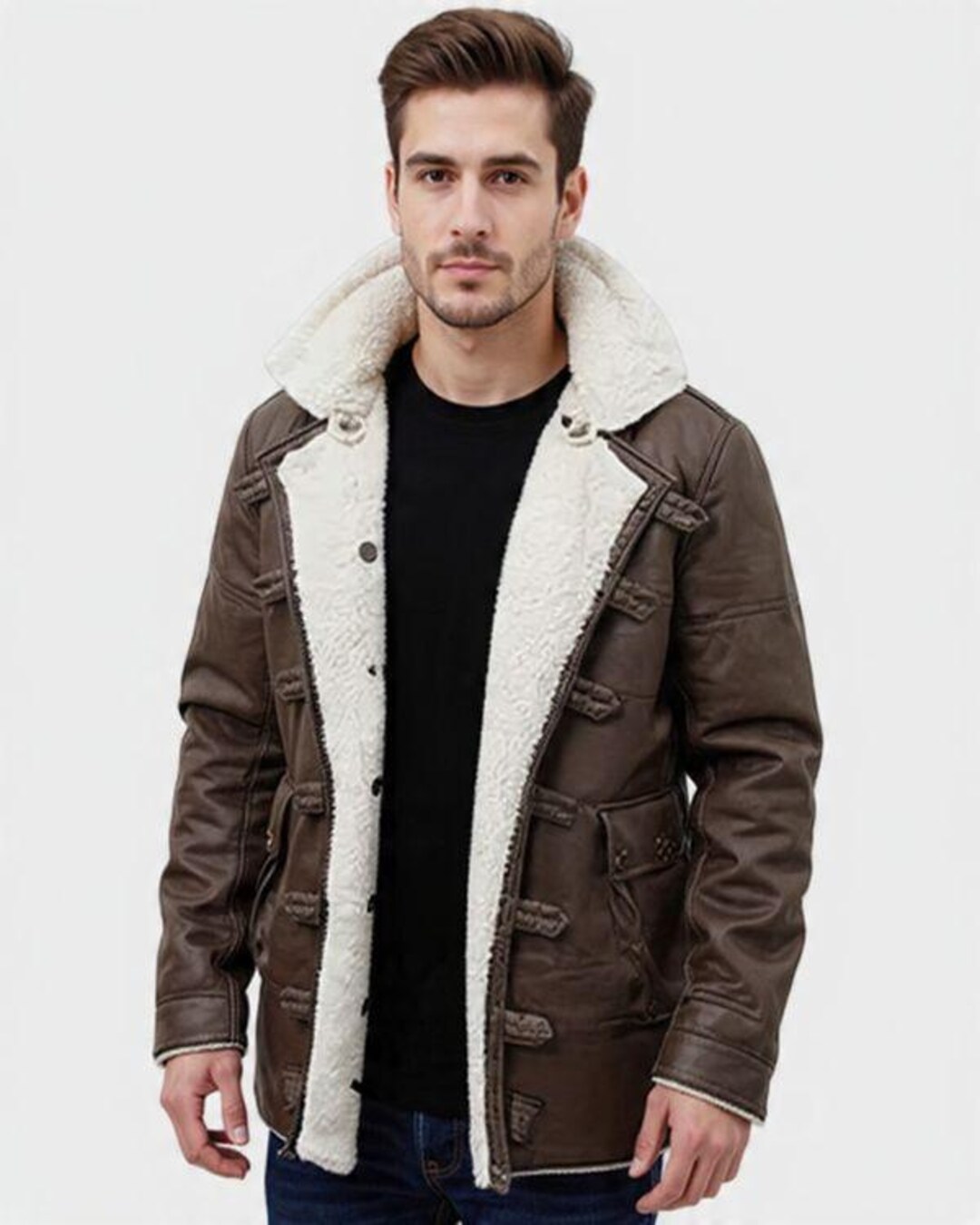 Men’s Genuine Sheepskin Shearling Coat | Long Leather Winter Overcoat ...