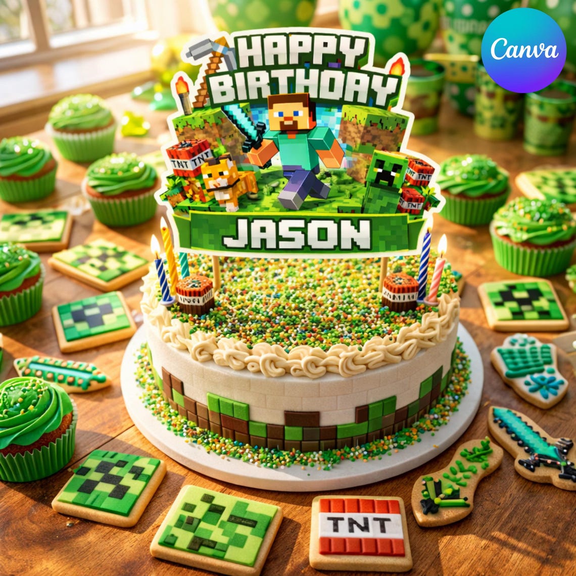 Editable Pixel Game Birthday Cake Topper,personalized Party Decoration ...