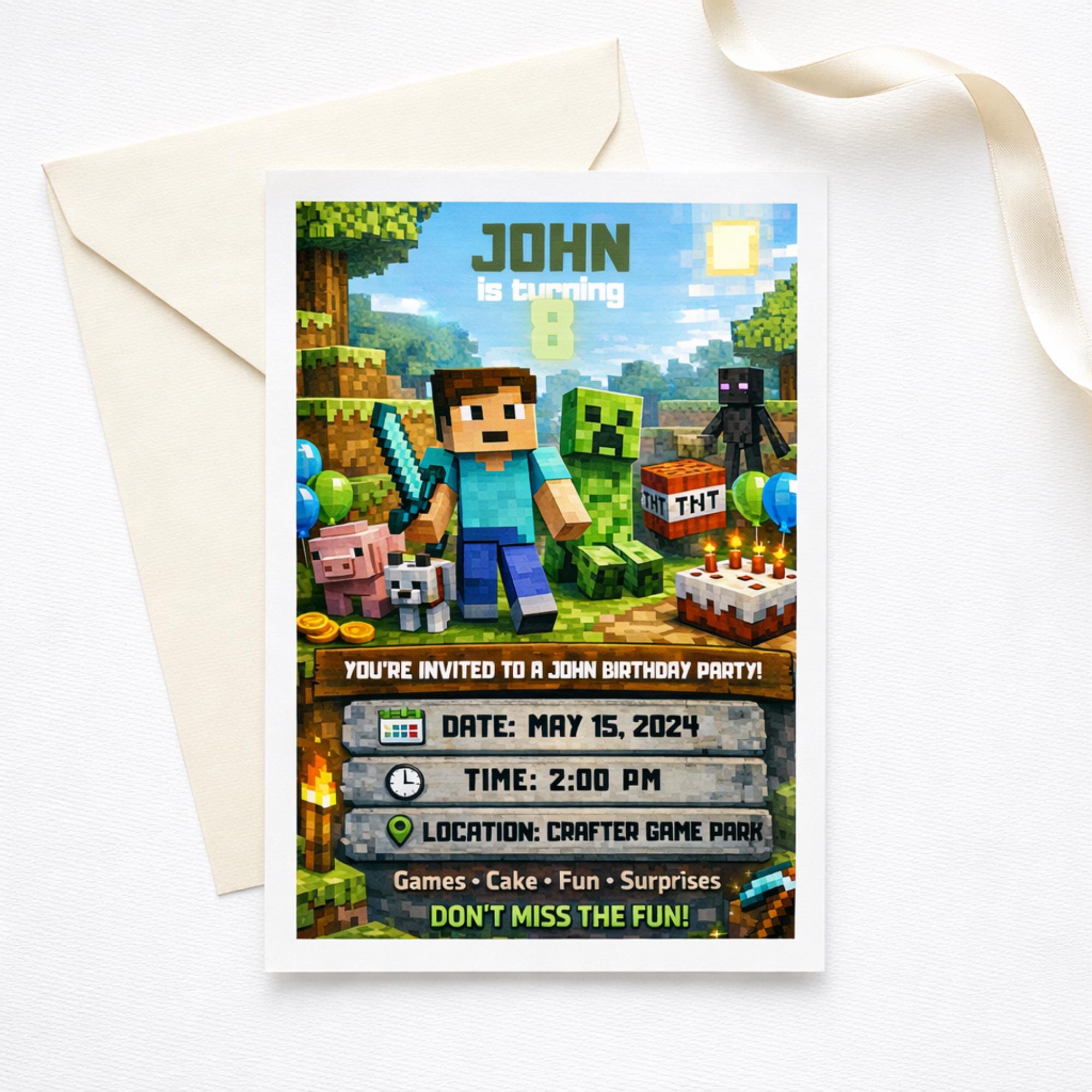 Editable Pixel Block Birthday Party Invitation Template,digital Gamer ...