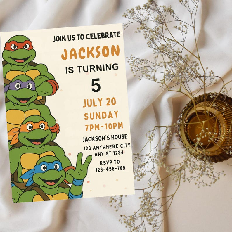 Ninja Turtles Birthday Invitation, Editable Karate Invite, Canva ...