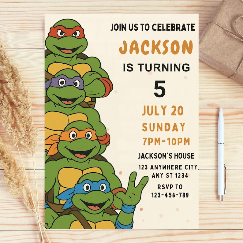 Ninja Turtles Birthday Invitation, Editable Karate Invite, Canva ...
