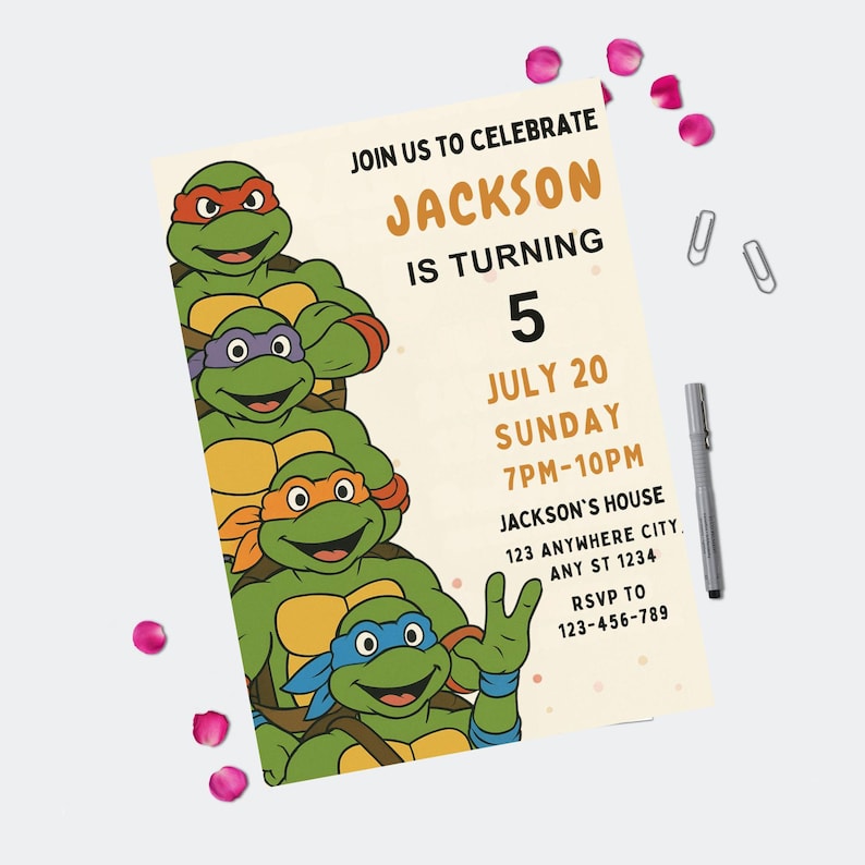 Ninja Turtles Birthday Invitation, Editable Karate Invite, Canva ...
