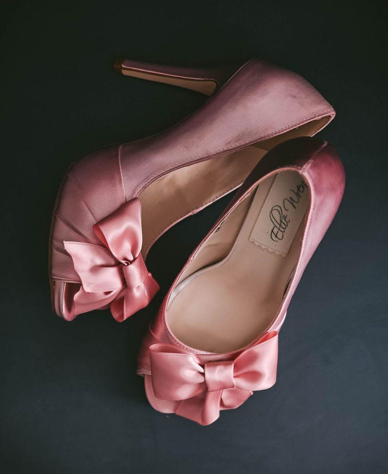 Simple Bridal Shoes, Pink Shoes for Bride, Custom Wedding Shoes, Bow ...