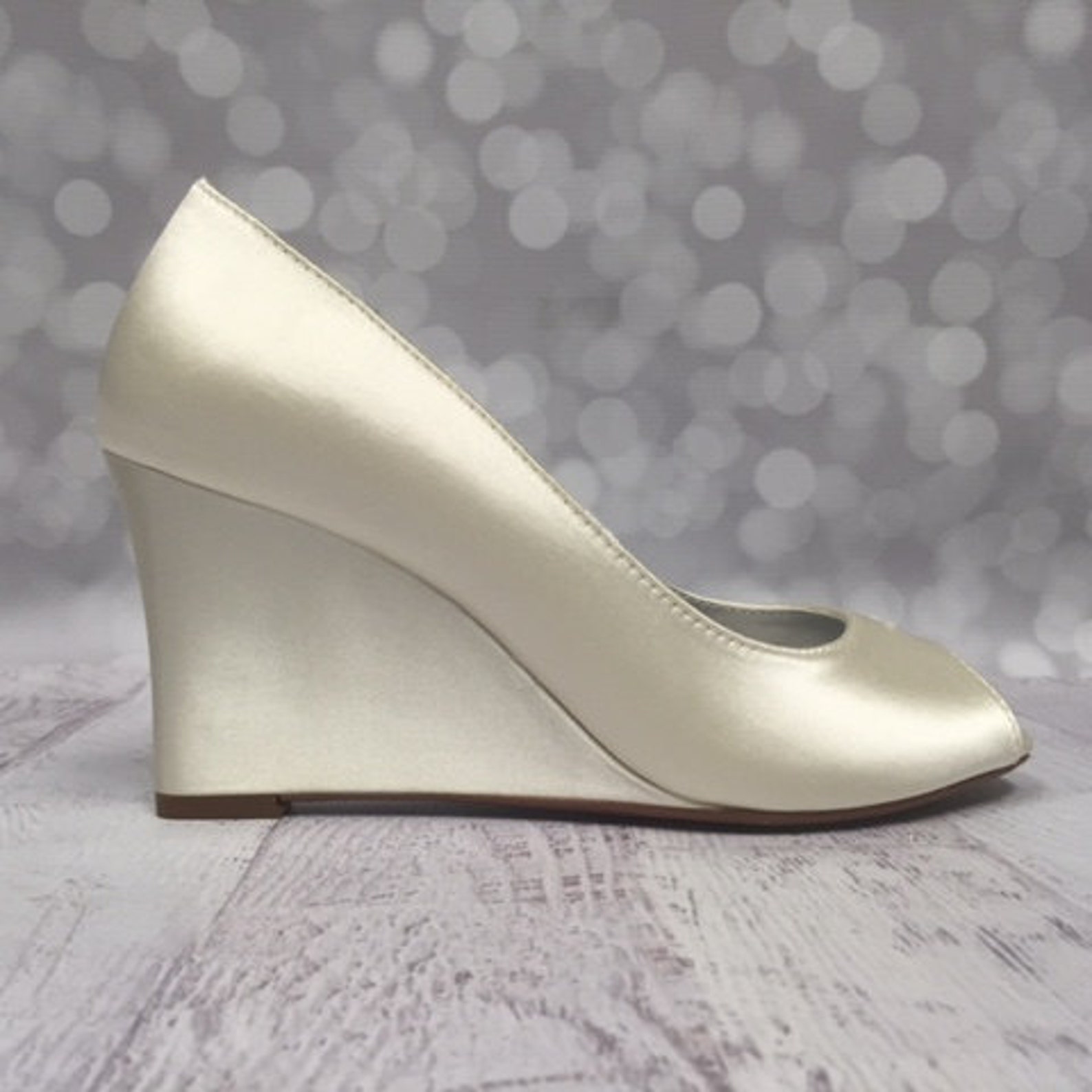 Flower Wedding Shoes Champange Peep Toe Custom Wedding Wedges With ...