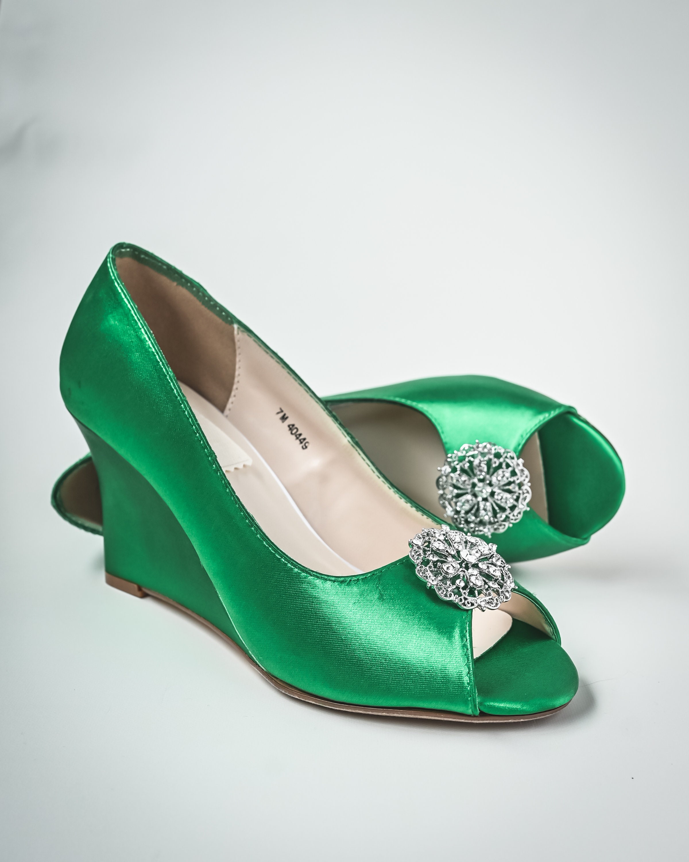 Green Wedges, Emerald Green Bridal Wedges, Vintage Wedding Shoes ...