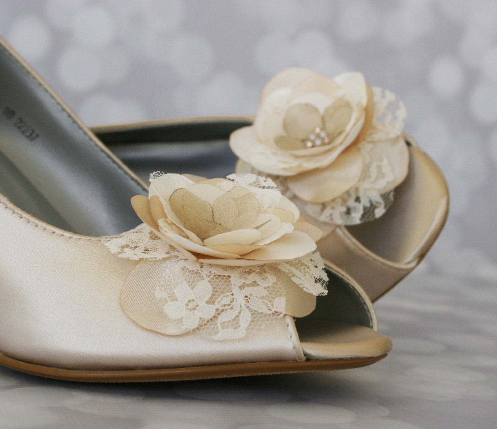 Flower Wedding Shoes Champange Peep Toe Custom Wedding Wedges With ...