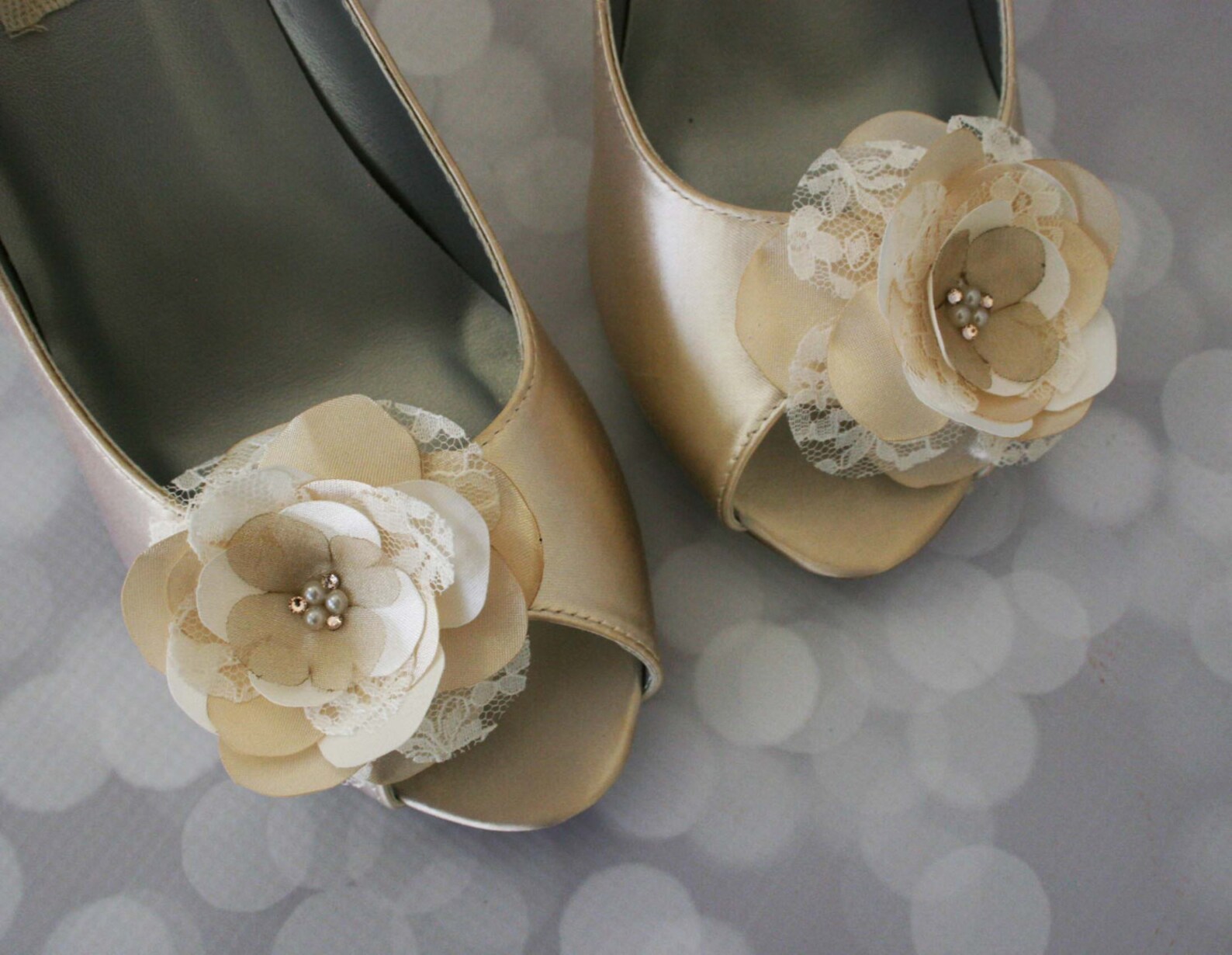 Flower Wedding Shoes Champange Peep Toe Custom Wedding Wedges With ...