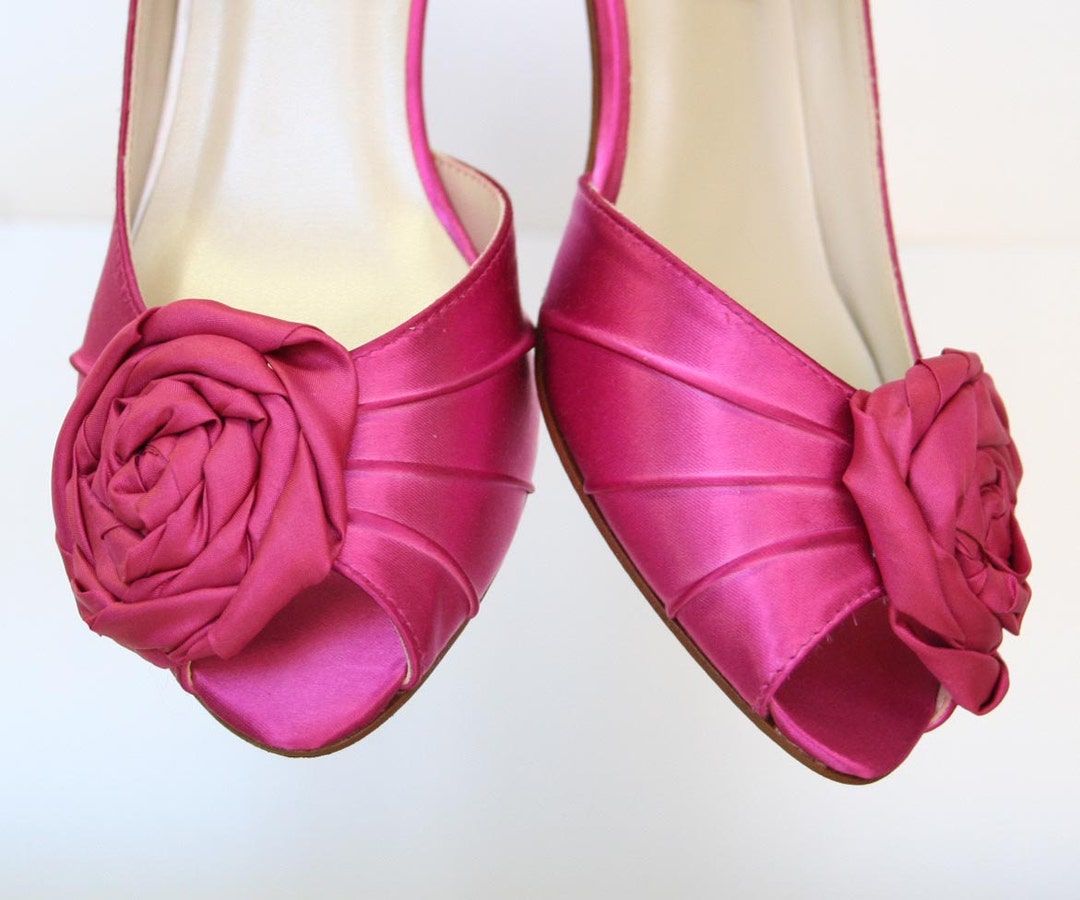 Pink Wedding Shoes, Fuchsia Bridal Heels, Rosette Shoes for Bridal ...