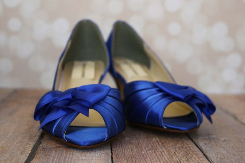 Blue Wedding Shoes for Bride Custom Wedding Shoes Bow Bridal | Etsy