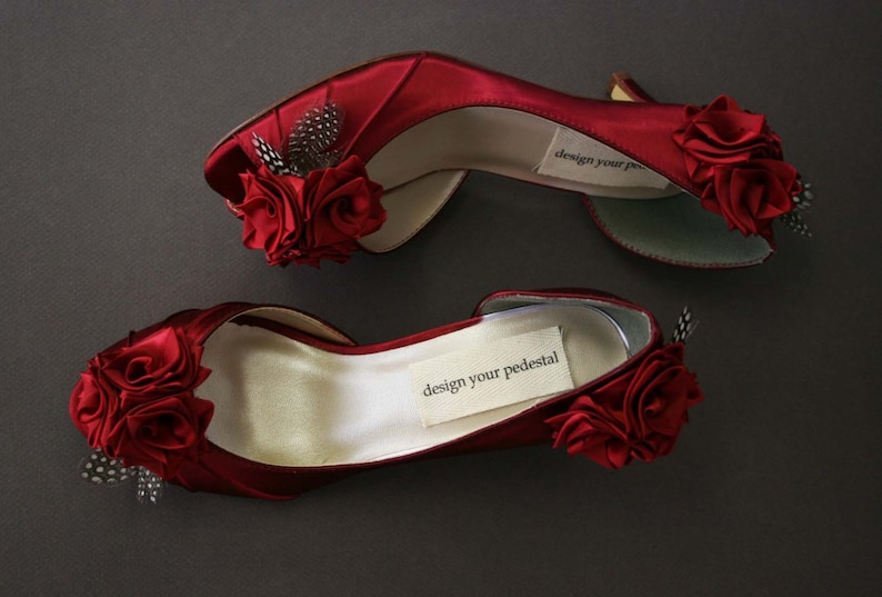 Wedding Shoes Rouge Peeptoes With Red Roses on Heel and Toe - Etsy