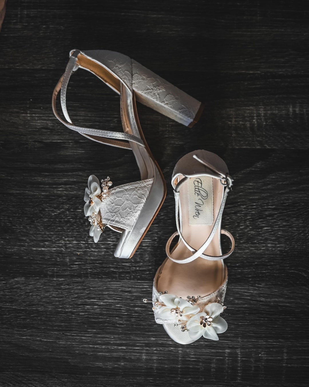 Flower Bride Shoes, Custom Bridal Shoes, Lace Bridal Heels, Chiffon ...