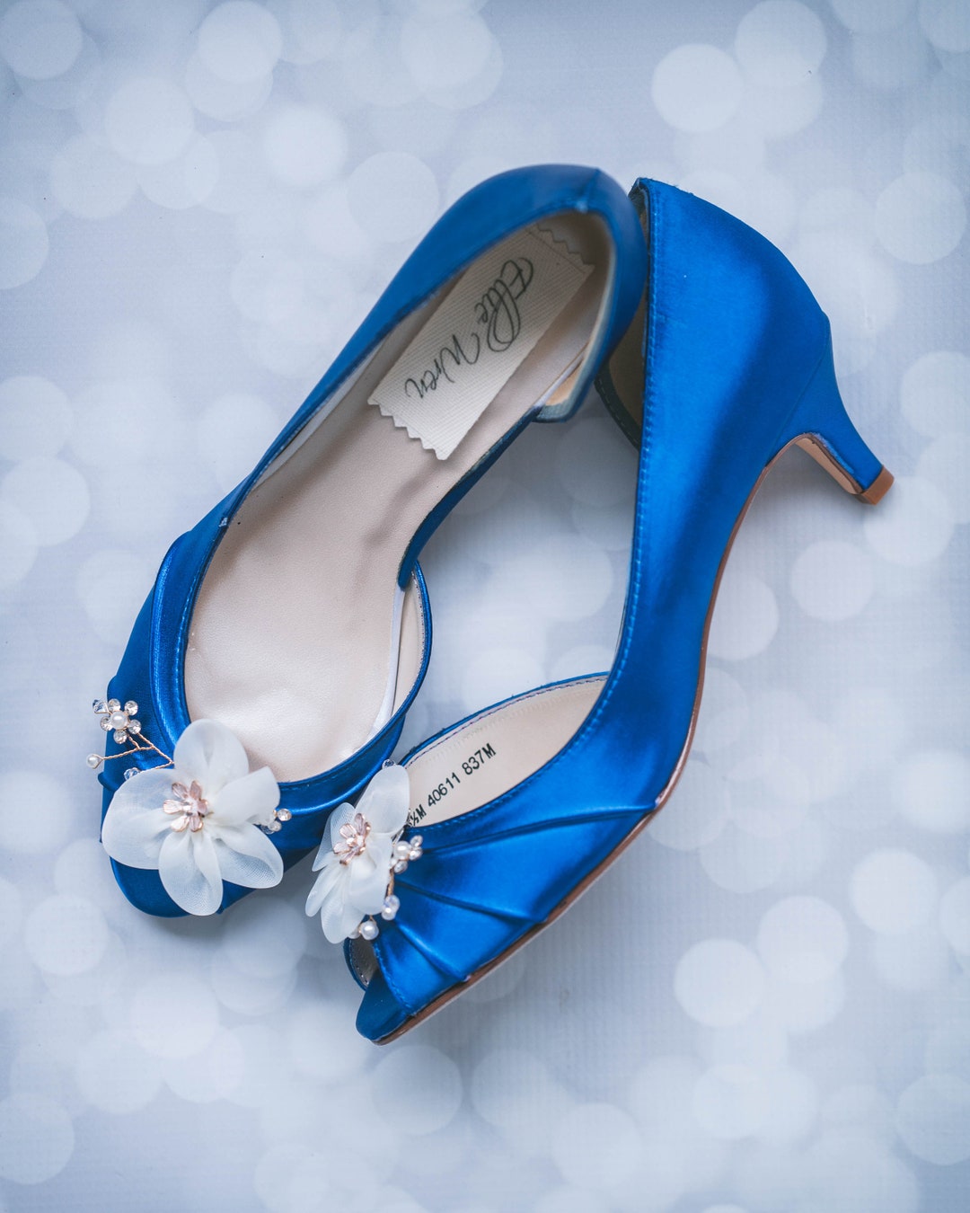 Blue Bridal Heels, Flower Bridal Shoes, Custom Wedding Shoes, Chiffon ...