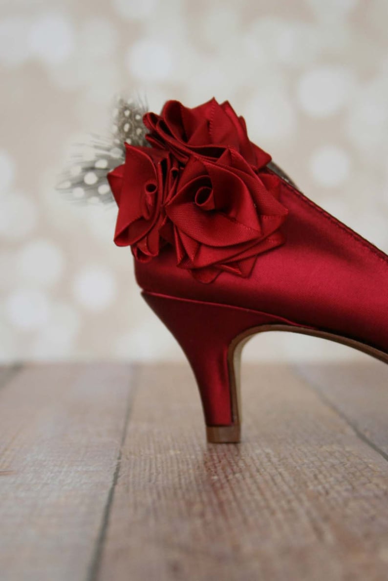 Wedding Shoes Rouge Peeptoes With Red Roses on Heel and Toe - Etsy