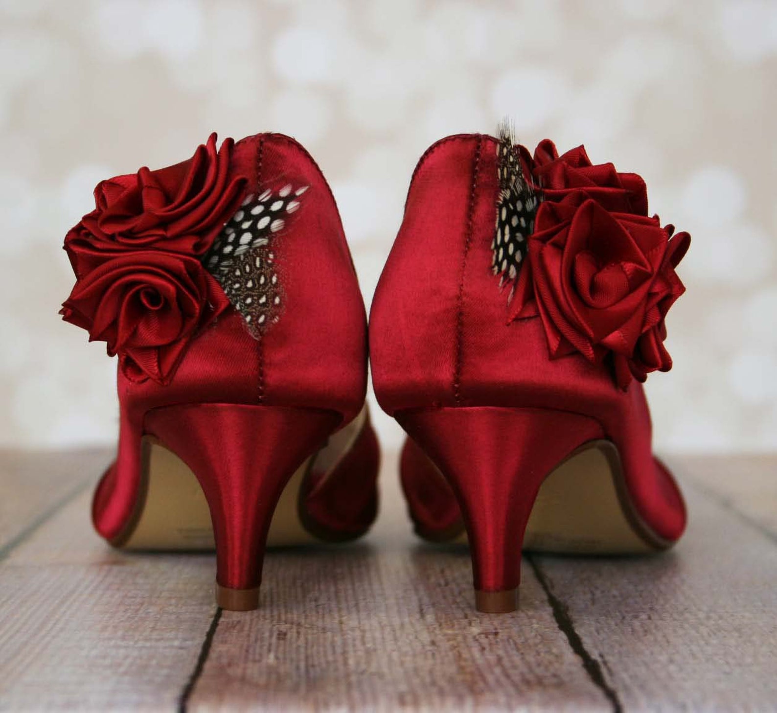 Wedding Shoes Rouge Peeptoes With Red Roses on Heel and Toe With Polka ...
