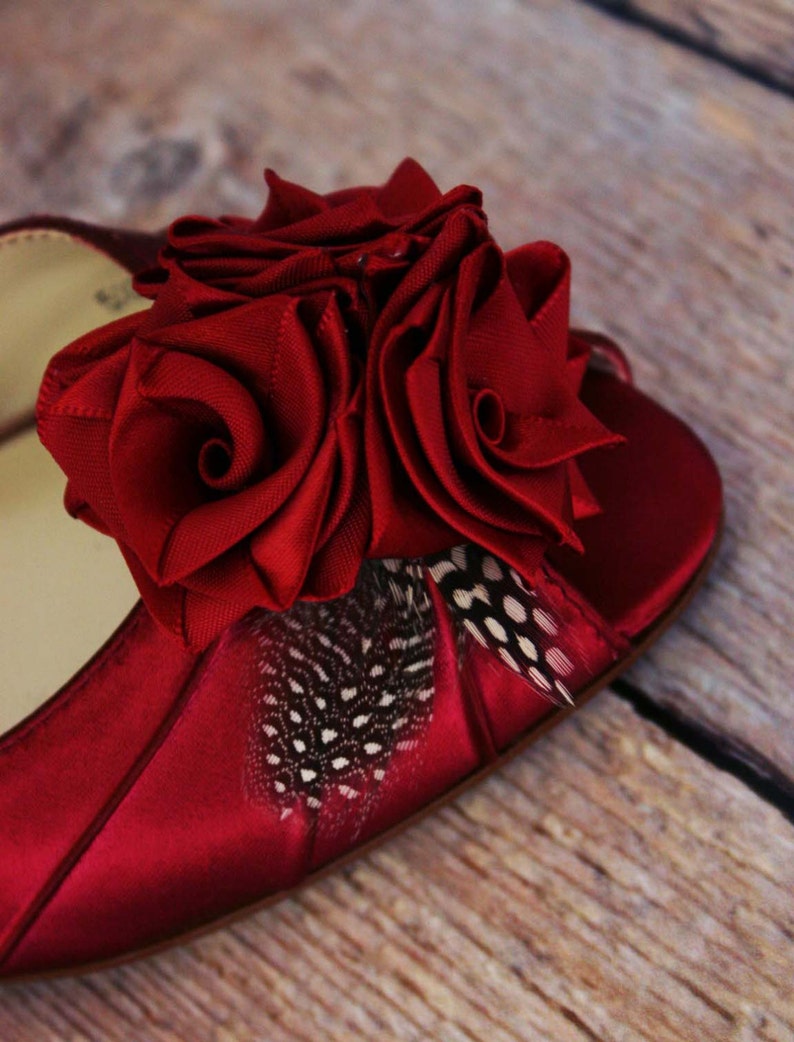 Wedding Shoes -- Rouge Peeptoes With Red Roses on Heel and Toe With ...