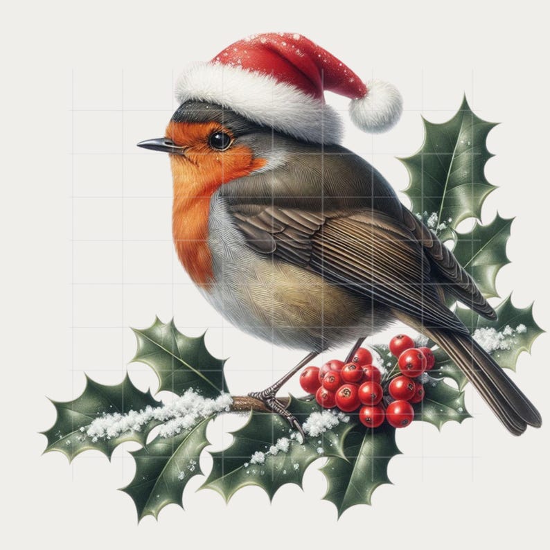 Christmas Robin Watercolor Clipart Set 19 PNG, Winter Bird With Holly ...