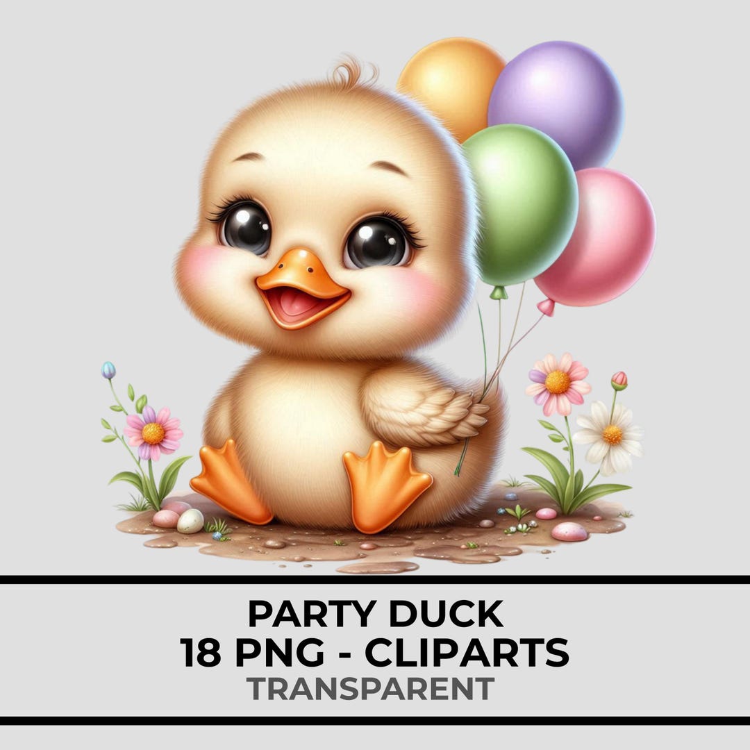 18 Duck Clipart Watercolor, PNG, Cute Baby Duckling With Balloons ...