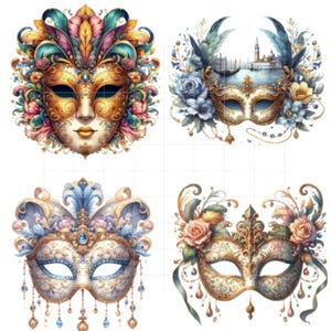 Venice Carnival Mask Watercolor Clipart Set, 68 PNG Transparent ...