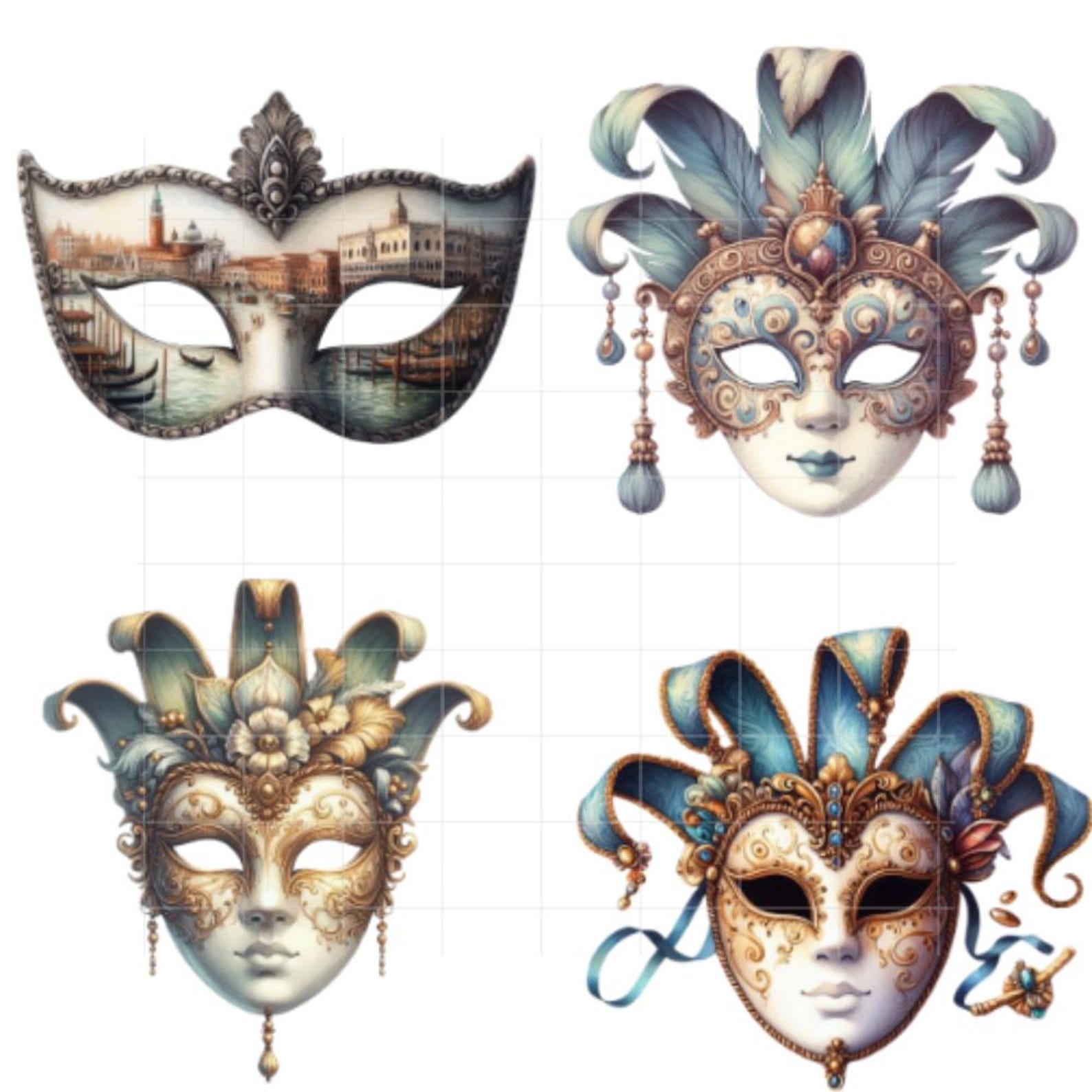 Venice Carnival Mask Watercolor Clipart Set, 68 PNG Transparent ...