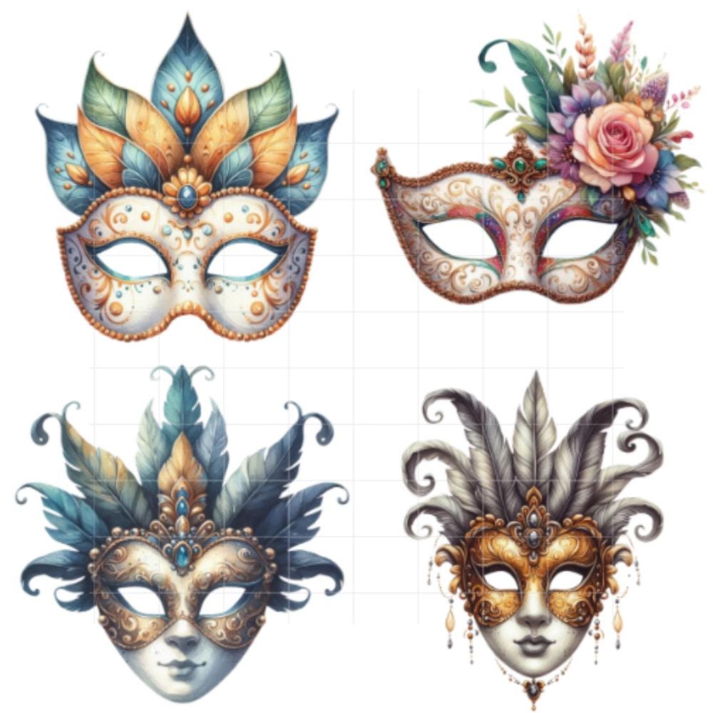 Venice Carnival Mask Watercolor Clipart Set, 68 PNG Transparent ...