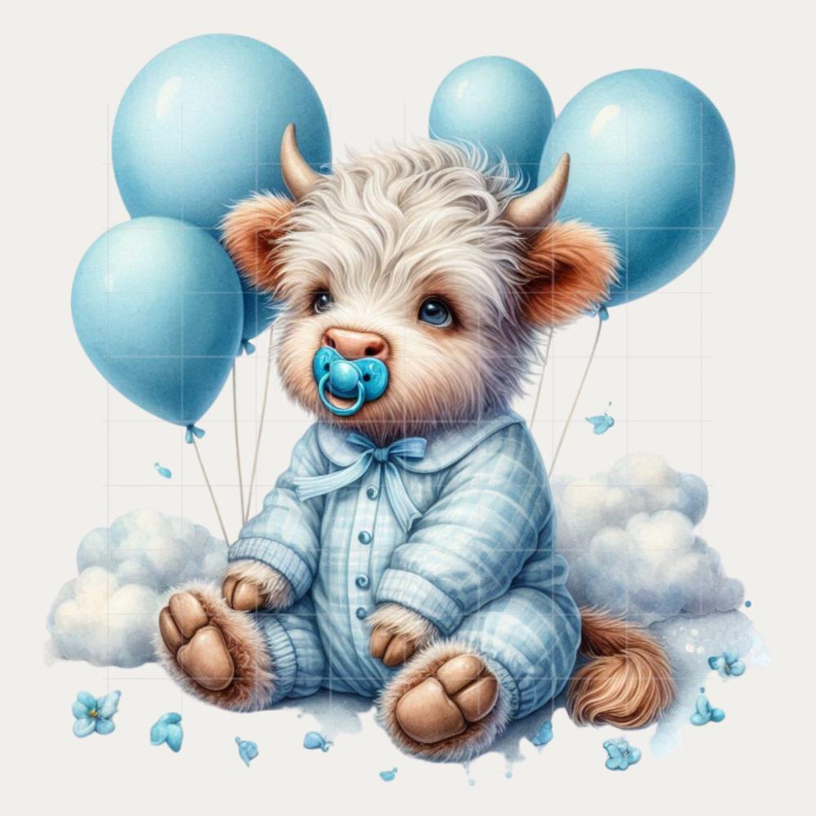 Baby Boy Highland Cow Watercolor Clipart Bundle – 50 PNG Transparent ...